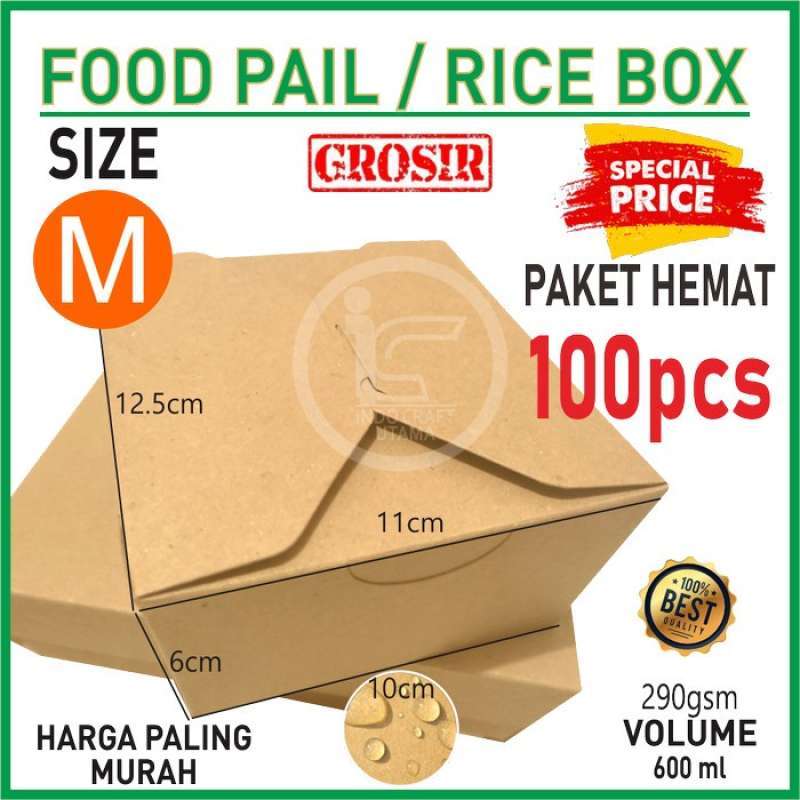 Jual Food Pail Paper Rice Box Lunch Box Takeaway Kraft Grosir Laminasi ...