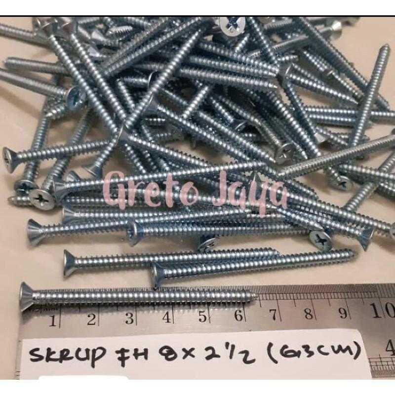 Jual ( 8x2-1/2 50bj ) Sekrup Trepes Skrup Aluminium 8x 2-1/2 Kepala ...