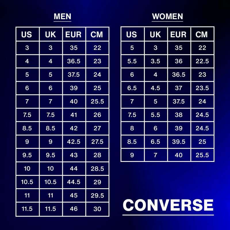 All Star Converse Size Chart Converse Mens Converse Shoe Size Chart