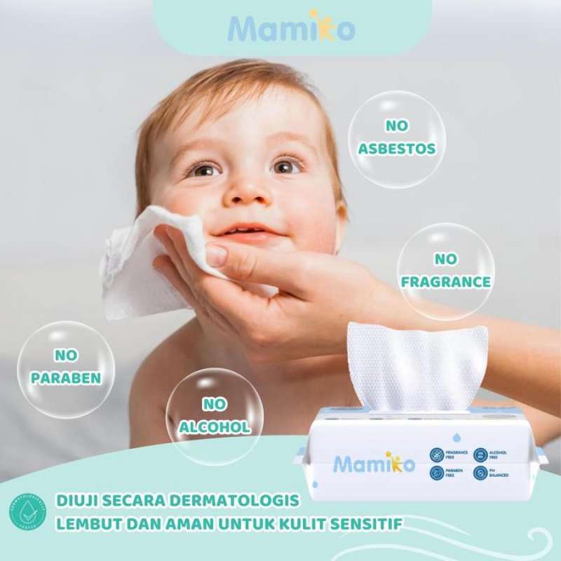 Jual Mamiko Wet Tissue Baby Wipes Pure Water Hand Mouth 50s (2 Pack ...