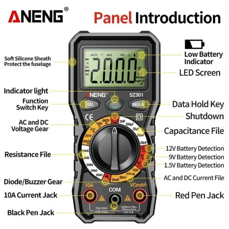 Jual Aneng Sz301 Digital Multimeter Voltage Tester With Pen Holder ...
