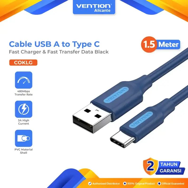 Jual Vention Kabel Data USB 2.0 To Type C Fast Charging 3a Black Cable ...
