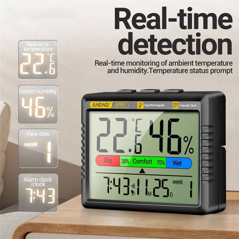 Jual Termometer Pengukur Suhu Kelembapan Ruangan Aneng Hygrometer Clock ...