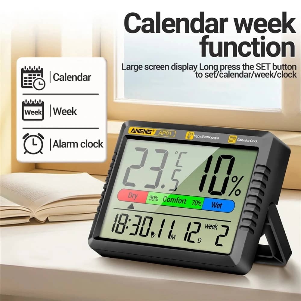 Jual Termometer Pengukur Suhu Kelembapan Ruangan Aneng Hygrometer Clock ...