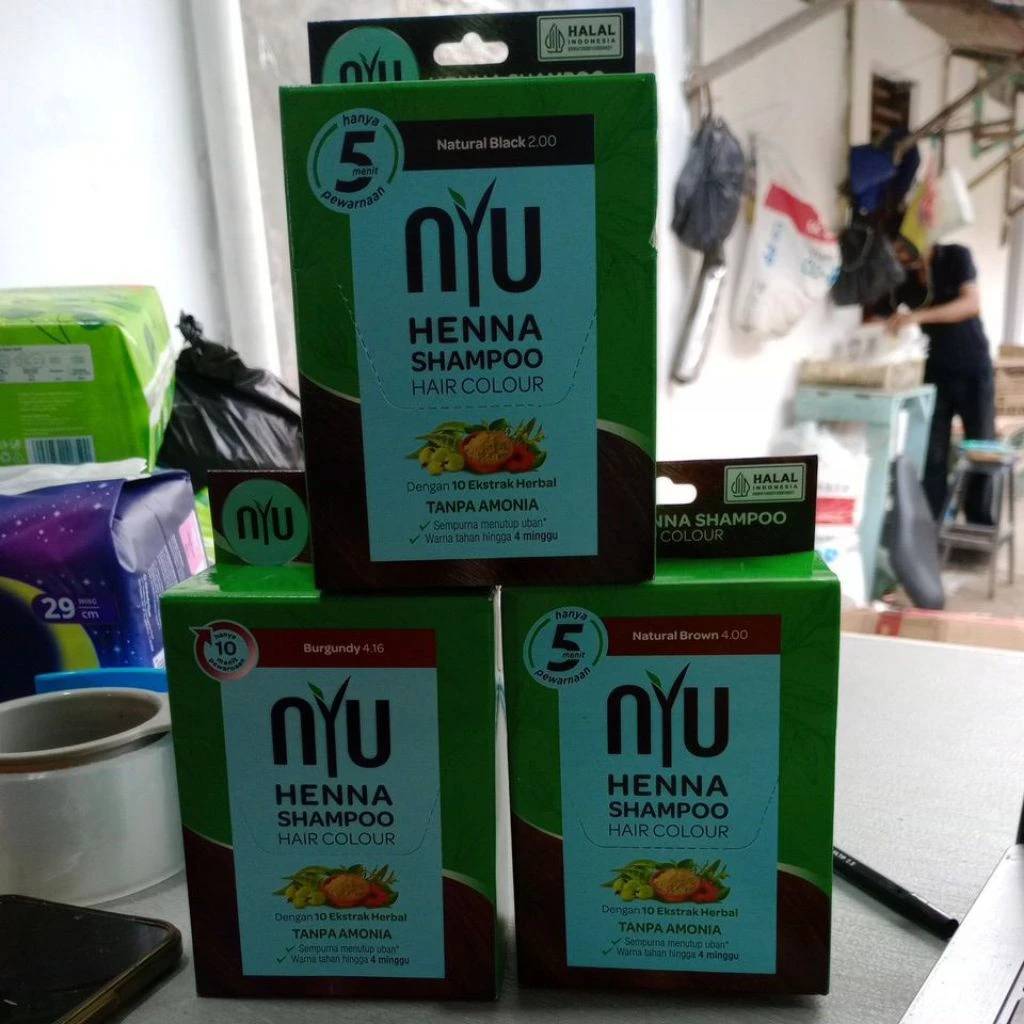 Jual Nyu Henna Shampoo Box (4 Sachet) Hair Colour-shampoo Pewarna ...
