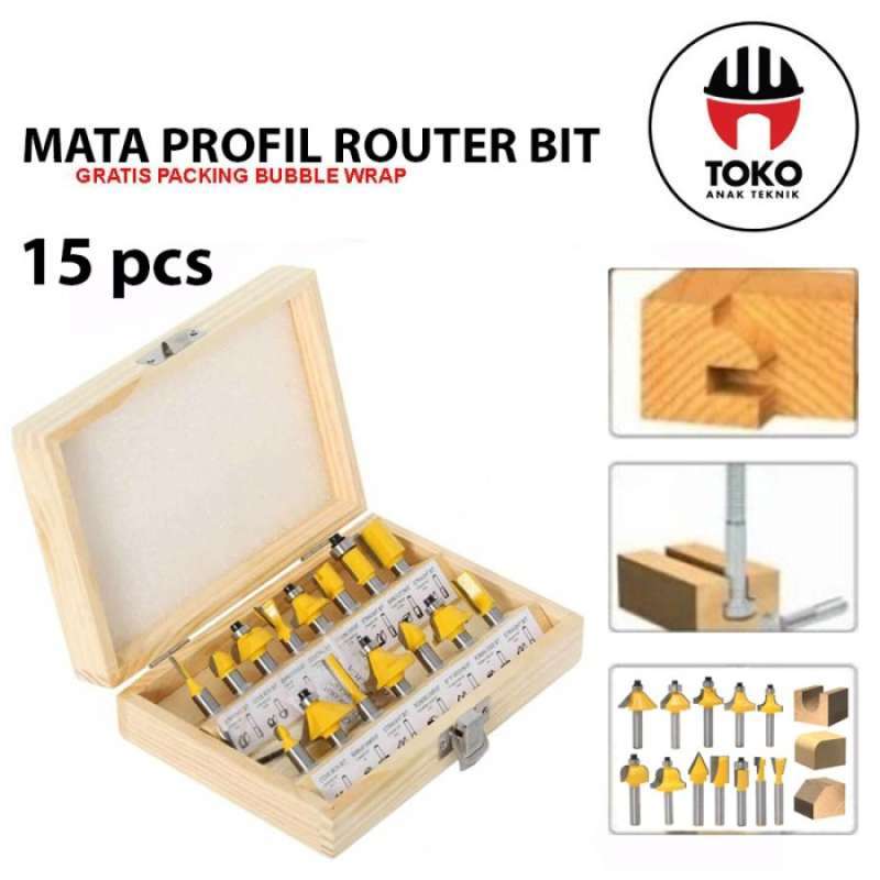 Promo Mata profil set 15pcs / mata trimmer / router bit set + box kayu ...