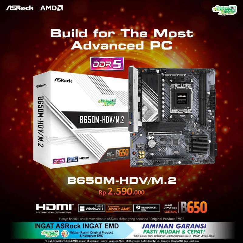 Jual ASRock B650M-HDV/M.2 (AM5 Ryzen 7000 Series, DDR5) di Seller EMEDIA Official Store - Mangga ...