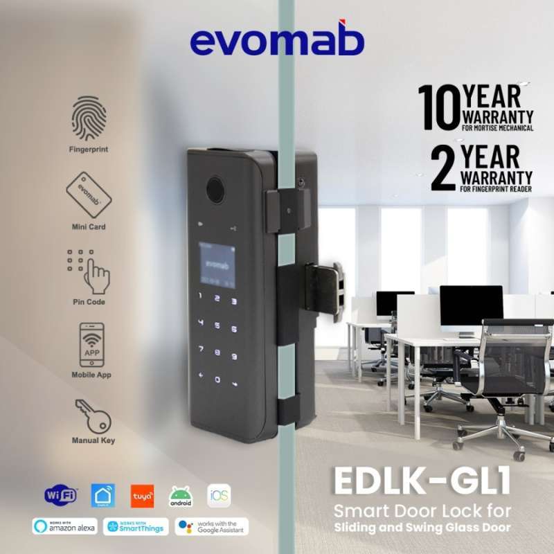 Jual Kunci Pintu Kaca Fingerprint Smart Door Rim Lock Evomab Edlk-gl1 ...