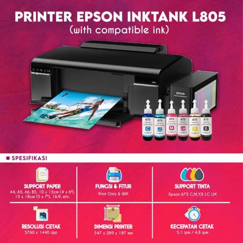 Promo Printer Epson L805 L-805 Ink Tank System Pabrik Wireless Print 6 ...