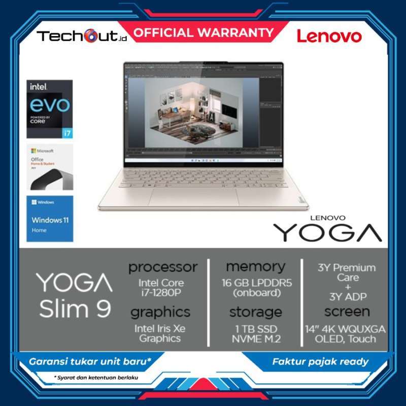 Jual Lenovo Yoga Slim 9 14IAP7 Core I7 1280P 16GB 1T SSD 4K Touch W11 OHS Di Seller TECHOUT