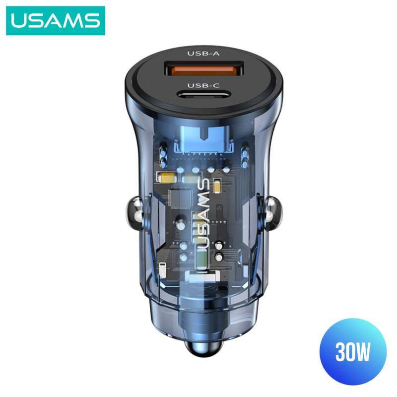 Promo Usams C32 Mini Car Fast Charger Mobil Transparent A+c 30W Diskon ...