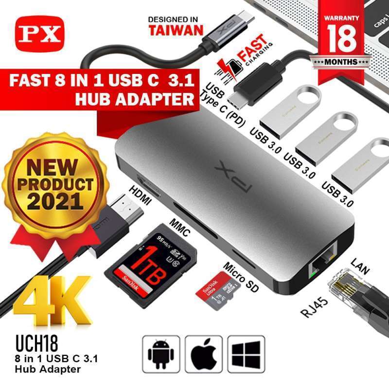 Jual Hub Converter USB Type C Macbook Ipad to HDMI USB 3.0 8 in 1 PX ...