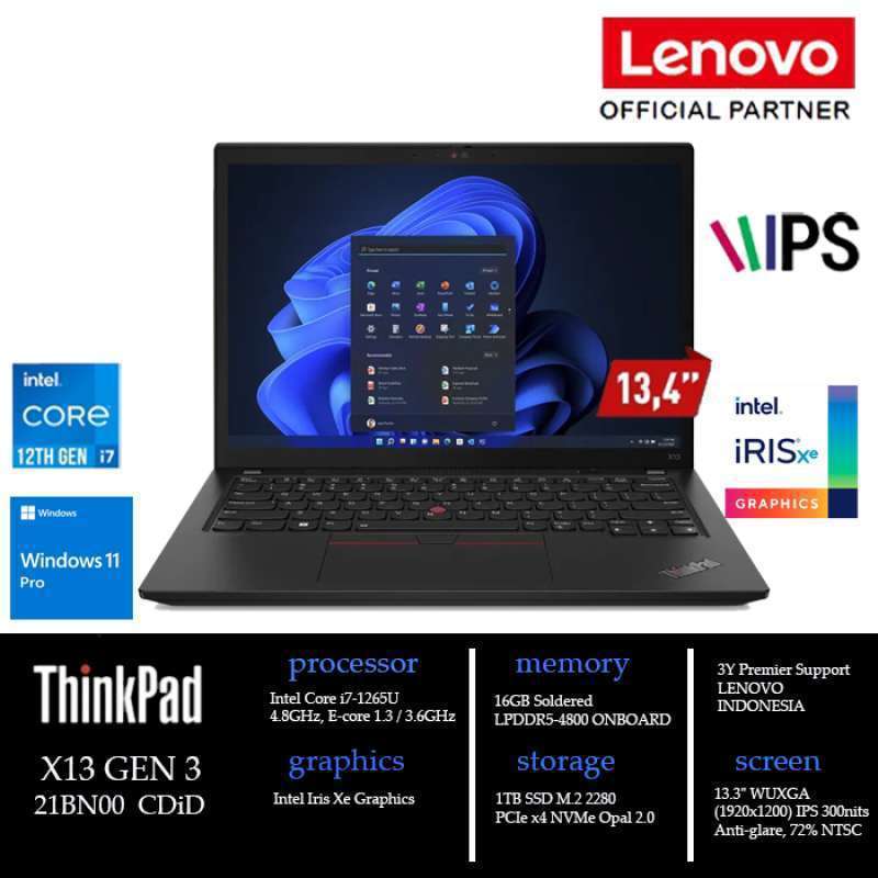 Jual Lenovo ThinkPad X13 Gen 3 21BN00CDID ||Core i7-1265U 16GB 1TB SSD ...