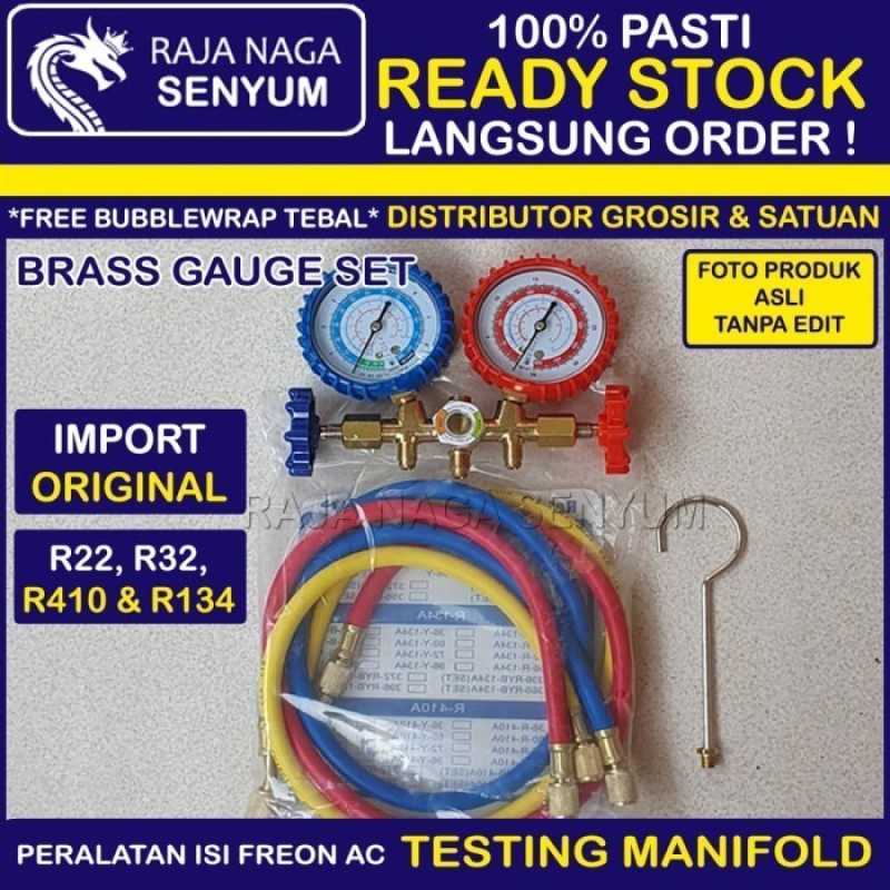 Promo TESTING MANIFOLD BRASS DOUBLE GAUGE SET FREON AC R22 R32 R410 ...