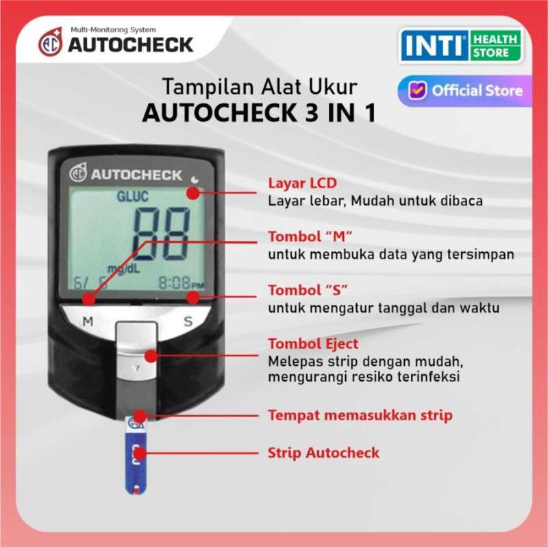 Jual Autocheck | Alat Autocheck Gcu 3 In 1 | Gula / Kolesterol / Asam ...