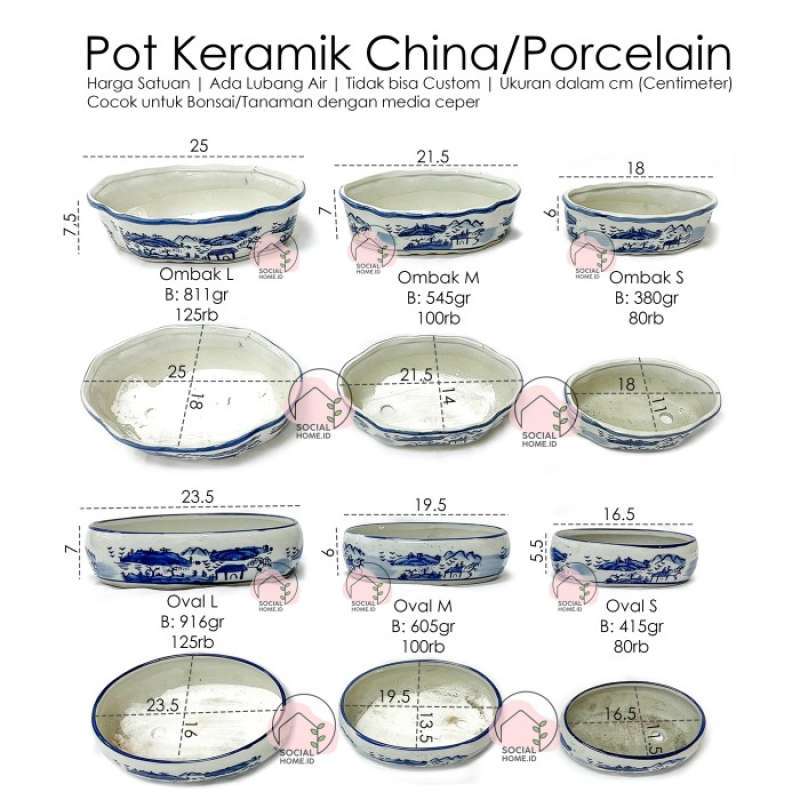 Jual pot tanaman bonsai ceper keramik china putih, porcelain, porselain ...
