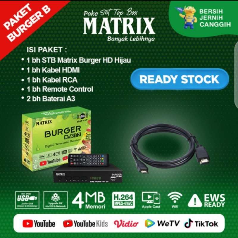 Jual Set Top Box Dvbt2 Receiver Matrix Burger Hijau Hd + Hdmi di Seller Mauwazt - Kapuk, Kota ...