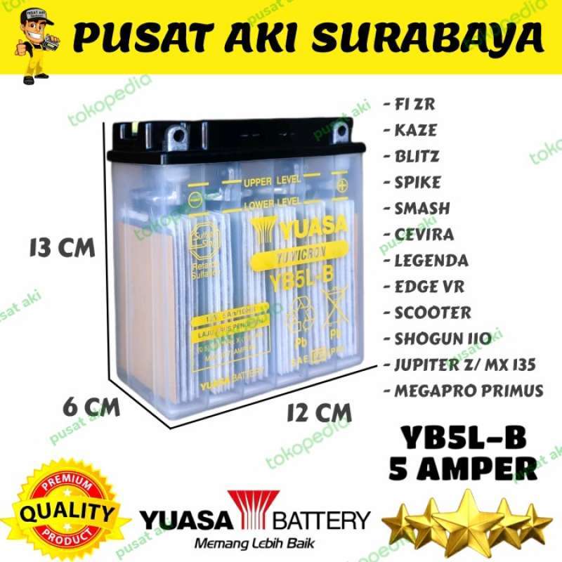 Promo Yuasa Yb5L-B 5Ah Accu Basah Motor Astrea Prima Grand Smash Titan Supra Diskon 17% di ...
