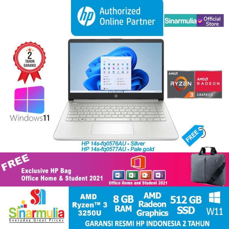 Promo Laptop HP 14s-fq0576AU/fq0557AU Ryzen 3 3250U 512GB SSD 8GB Win11 ...