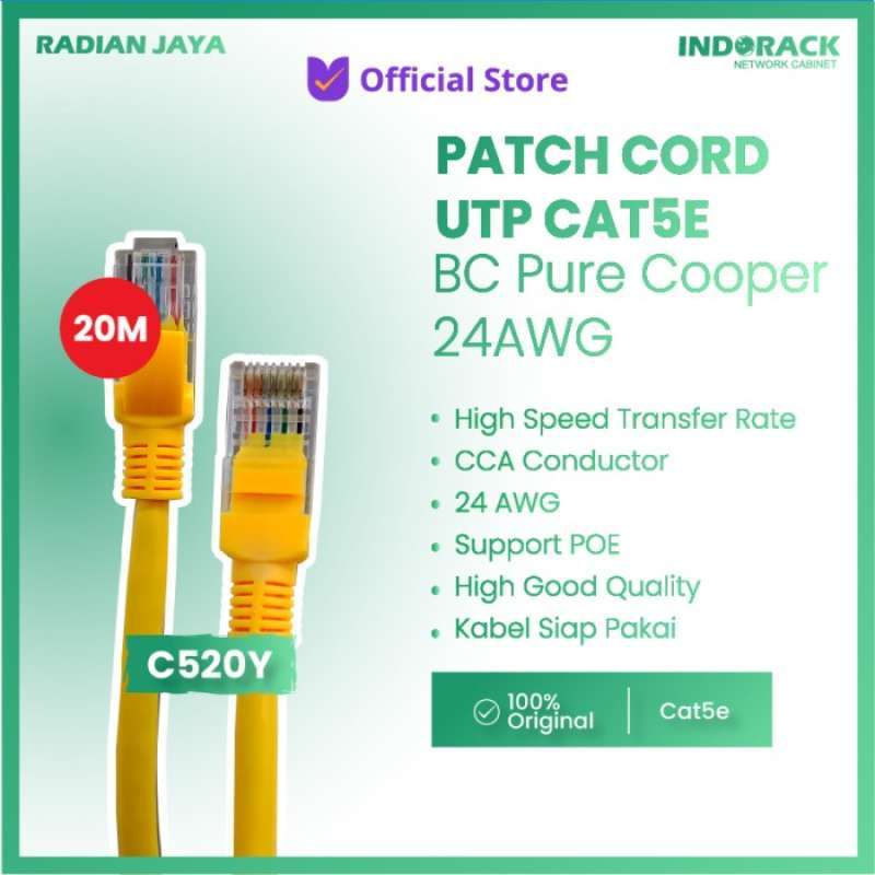 Promo Indorack Patch Cord Utp Cat 5E - Kabel Lan Cat5E 20 Meter Kuning Diskon 23% di Seller ...