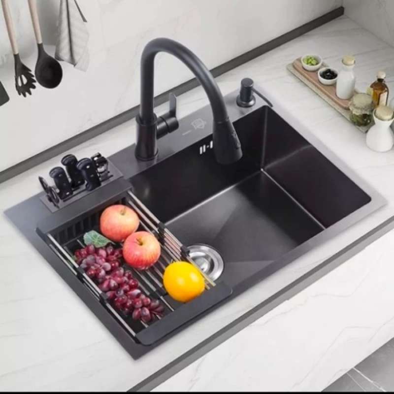 Promo Kitchen Sink 6045 Black Ichsan Lengkap Kran Siku/kitchen Set ...