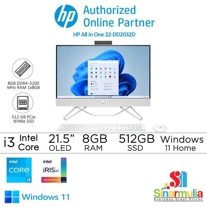 Jual PC HP 22-DD2032D AiO i3-1215U 512GB SSD 8GB 21.5 Win11+OHS di ...