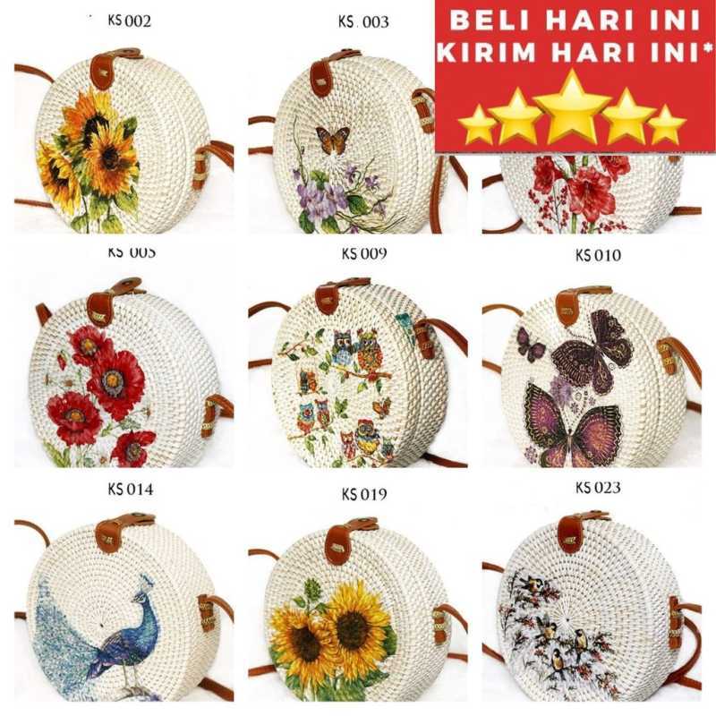 Jual Tas Rotan Bulat Motif Deco Original Kampung Souvenir Diameter 20cm ...