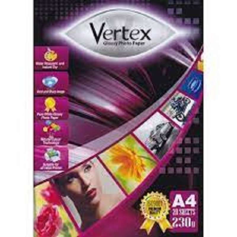Jual kertas foto glossy A4 vertex 230g di Seller Hoki stationery - Kampung Baru, Kota Medan | Blibli