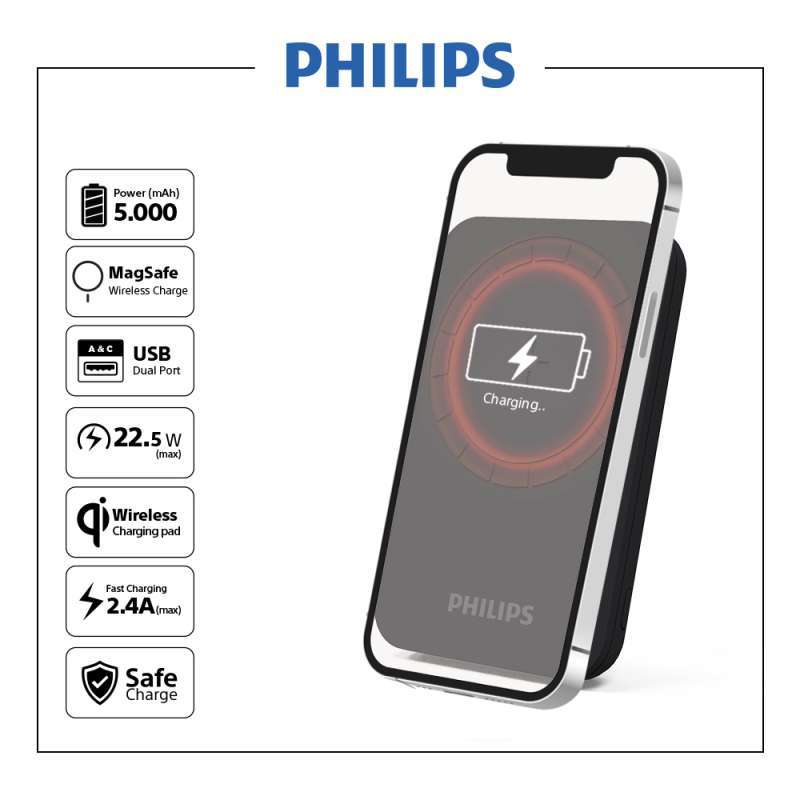 Promo Philips Dlp9339n 5.000mah MagSafe Wireless Fast Charging Power ...