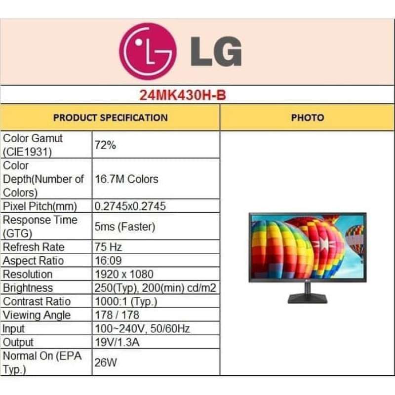 Promo New Lg 24mk430 24 Inch Fhd Ips 75hz Hdmi Vga Freesync Monitor ...