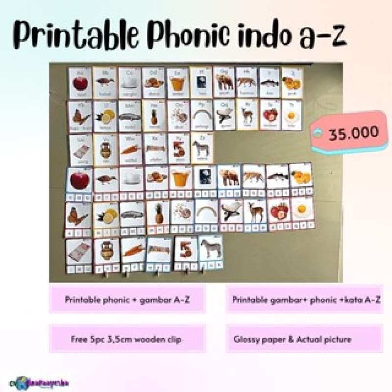 Jual Flashcard huruf/ printable huruf dan gambar/ printable phonic ...
