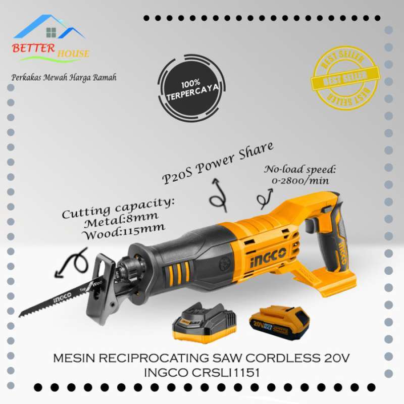 Promo Mesin Reciprocating Saw Potong Pipa cordless 20V INGCO CRSLI1151 ...