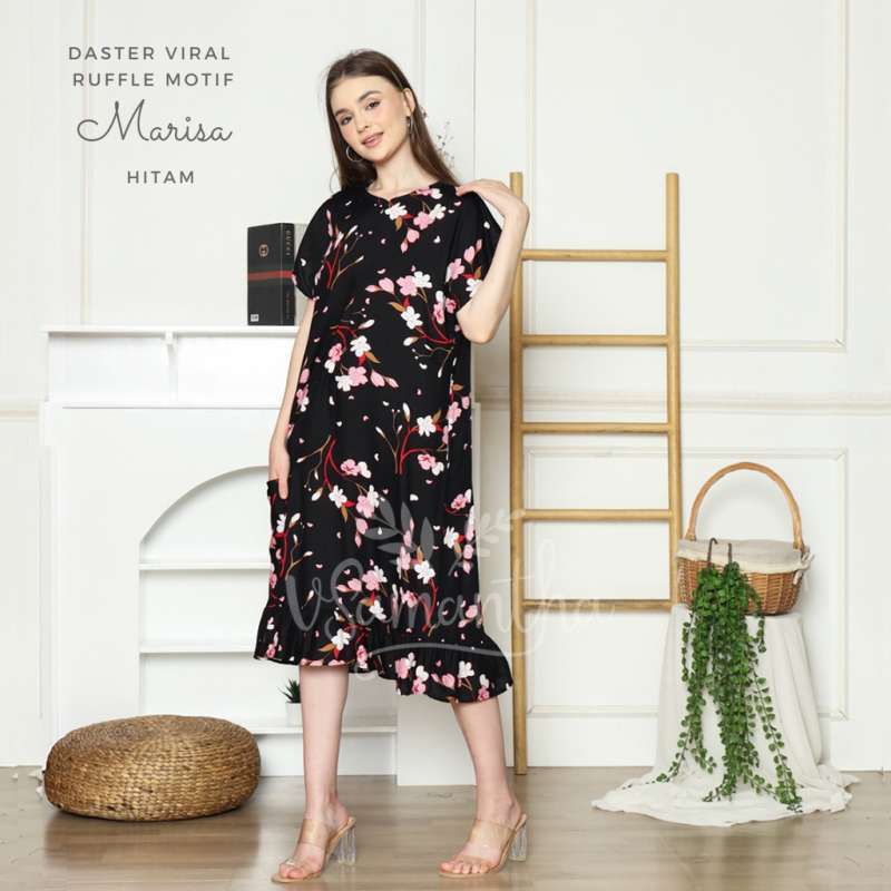 Jual Daster Viral Ruffle Rayon Busui Marisa Hitam di Seller E299 STORE ...