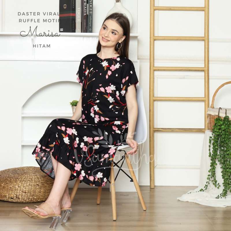 Jual Daster Viral Ruffle Rayon Busui Marisa Hitam di Seller E299 STORE ...