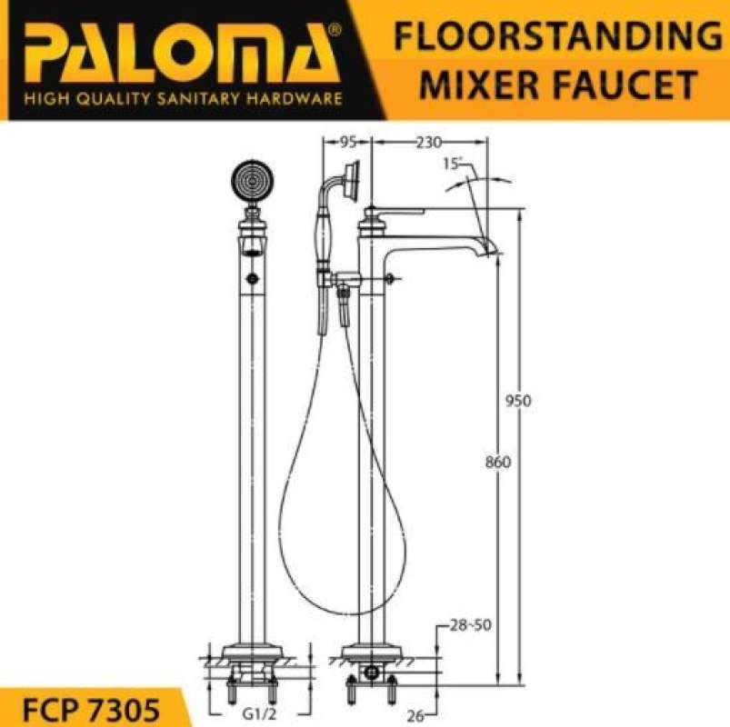 Promo KRAN AIR BATHTUB SHOWER MANDI GOLD PALOMA FCP 7305 MIXER FLOOR ...