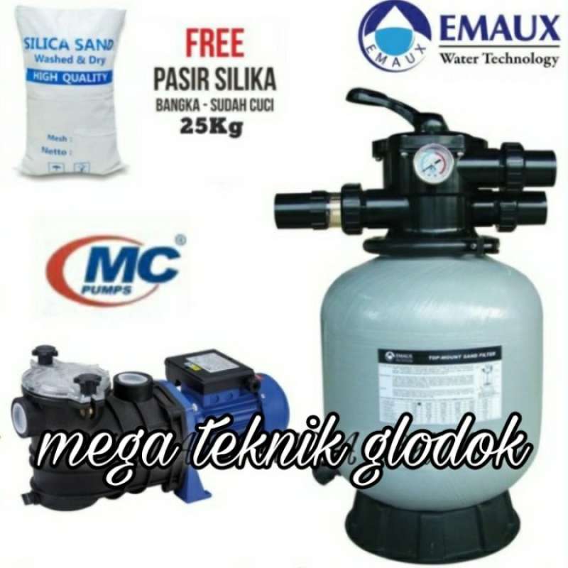 Promo Paket Pompa Air Kolam Renang 1/2 Hp Sand Filter Emaux 16in Plus ...