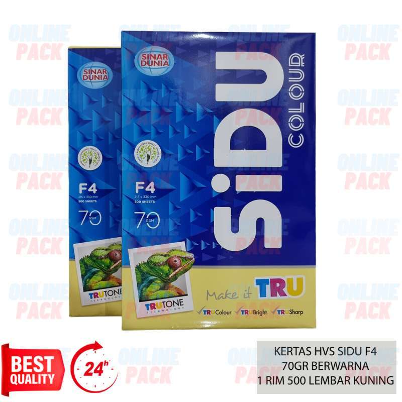 Promo KERTAS HVS SIDU F4 FOLIO 70GR BERWARNA KUNING 70 GSM GRAM 1 RIM ...