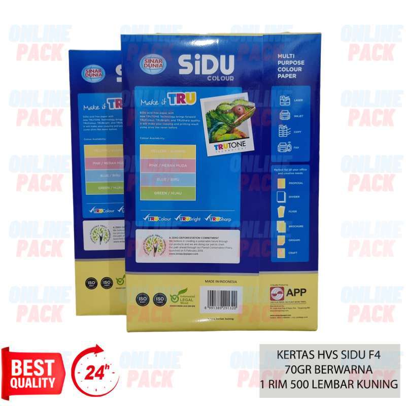 Promo KERTAS HVS SIDU F4 FOLIO 70GR BERWARNA KUNING 70 GSM GRAM 1 RIM ...