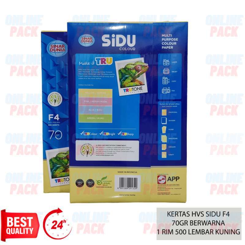 Promo KERTAS HVS SIDU F4 FOLIO 70GR BERWARNA KUNING 70 GSM GRAM 1 RIM ...