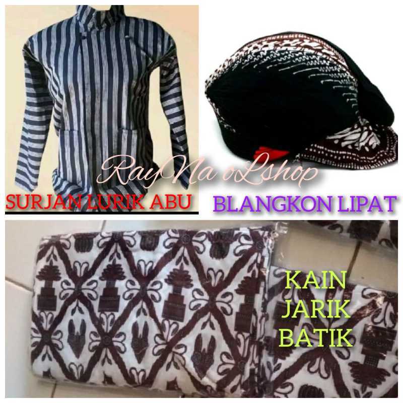 Promo SETELAN BAJU LURIK PRIA ADAT JAWA | SURJAN LURIK + BLANGKON LIPAT + KAIN JARIK BATIK ...