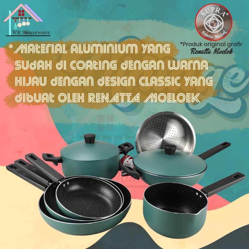 Promo Supra Set Panci [9pcs] Cookware Set Retro Hijau Series By Renatta ...