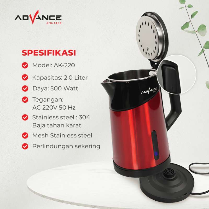 Promo Advance Ak220 Electrik Kettle Teko Listrik Kapasitas 2 Liter 500 ...