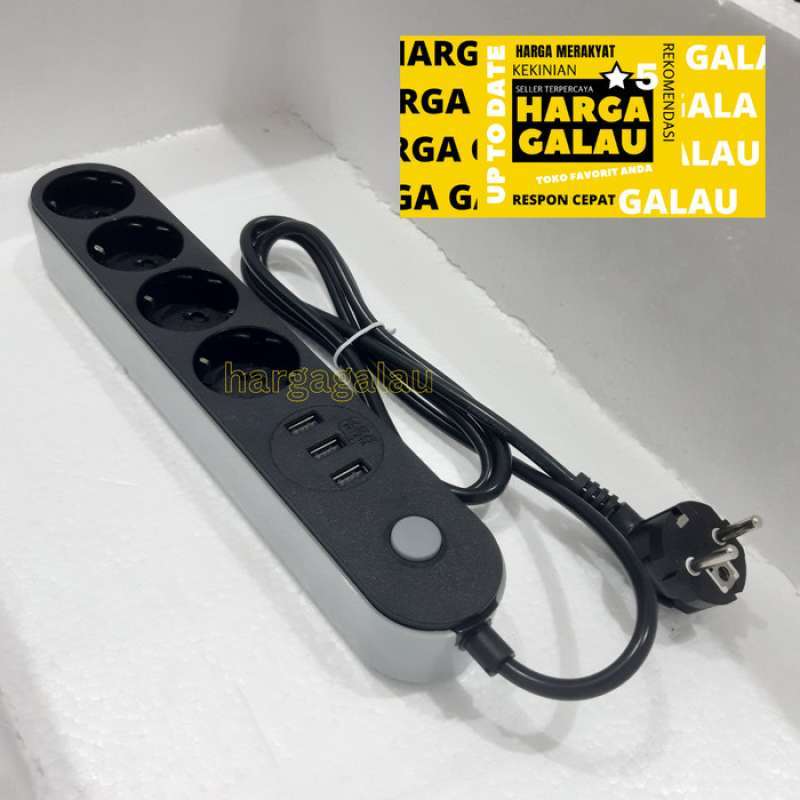 Jual Terminal listrik 4 lubang 3 usb port 2.1A Original SNI power strip ...