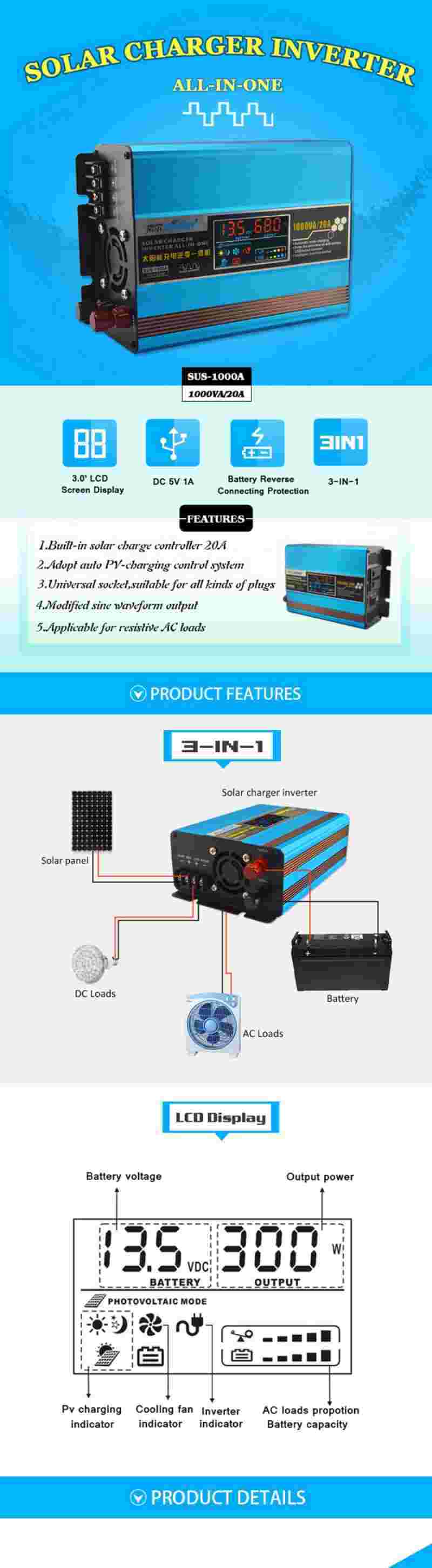 Promo 1000w Built-in Solar Controller Dc 12v To Ac 220v Power Inverter ...