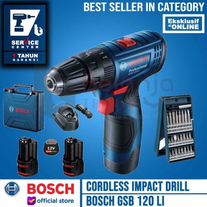 Promo Bosch Bor Tembok Cordless GSB 120-LI Mata Bor Obeng + X-Line 25 PCS Diskon 23% di Seller ...
