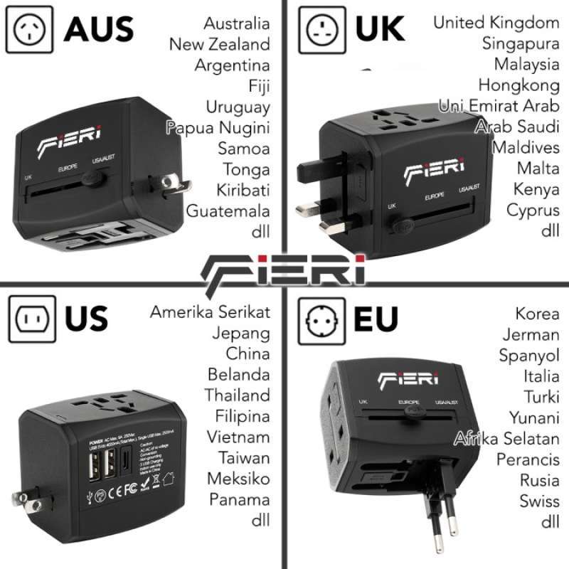 Promo New Fieri Universal Travel Adapter 20W Fast Charging Xi1 Type C ...