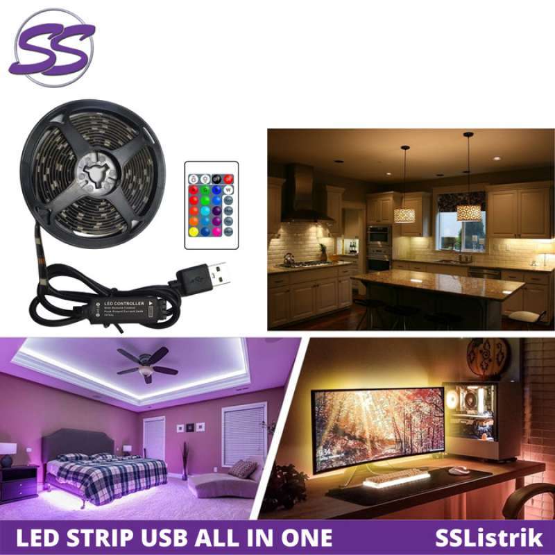 Promo PROMO - LAMPU LED STRIP RGB USB MOOD LIGHT REMOTE CONTROL TIPE 5050 IMPORT - Led 5M + Kap ...