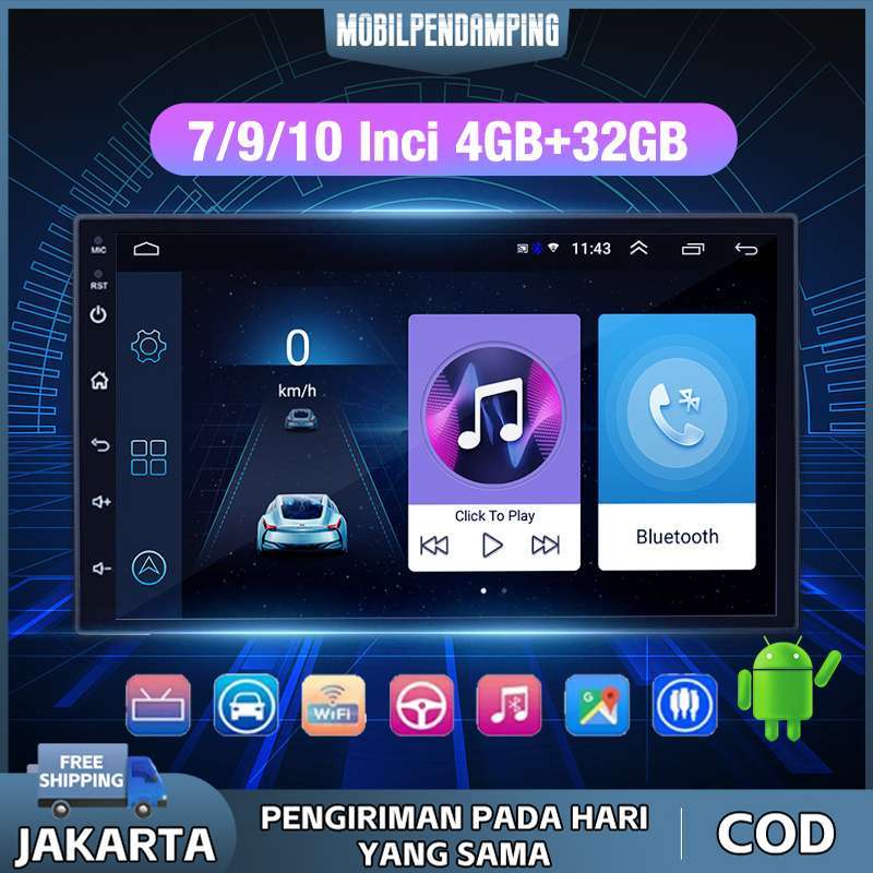 Promo 7 9 10 Inch Android 12 Radio Stereo Mobil 4GB RAM 32GB ROM Bluetooth Head Unit Untuk Semua ...
