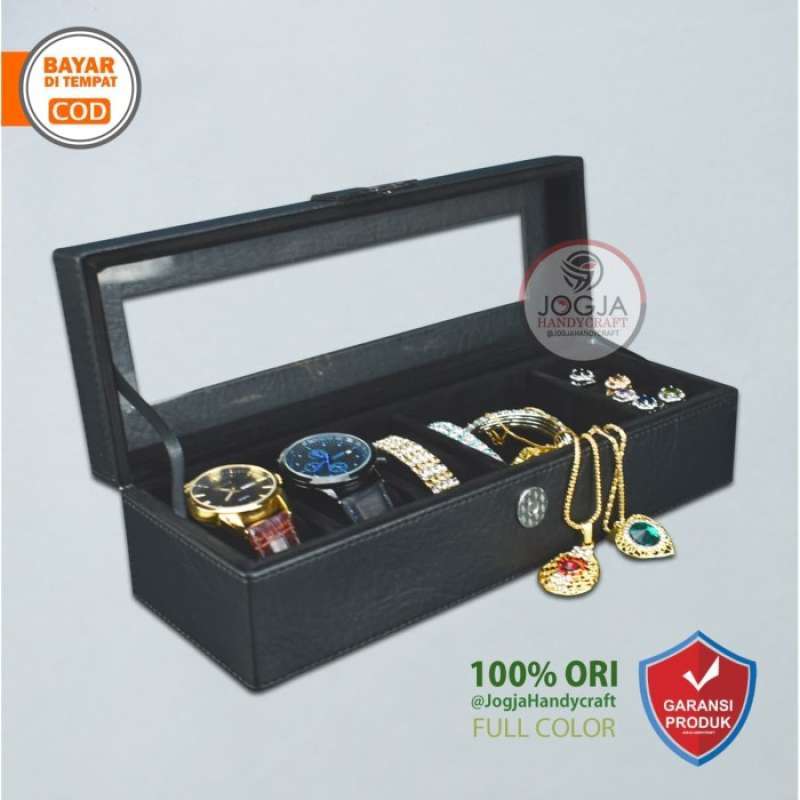 Promo Full Black Box Tempat Jam Tangan isi 3 + Tempat Perhiasan ...