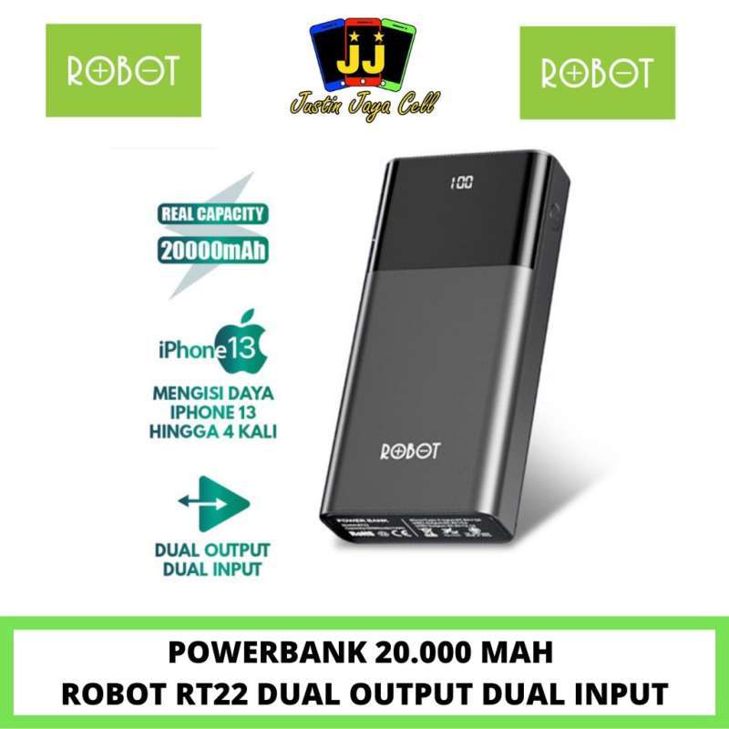 Jual POWERBANK 20000 MAH ROBOT RT22 DUAL OUTPUT DUAL INPUT di Seller ...